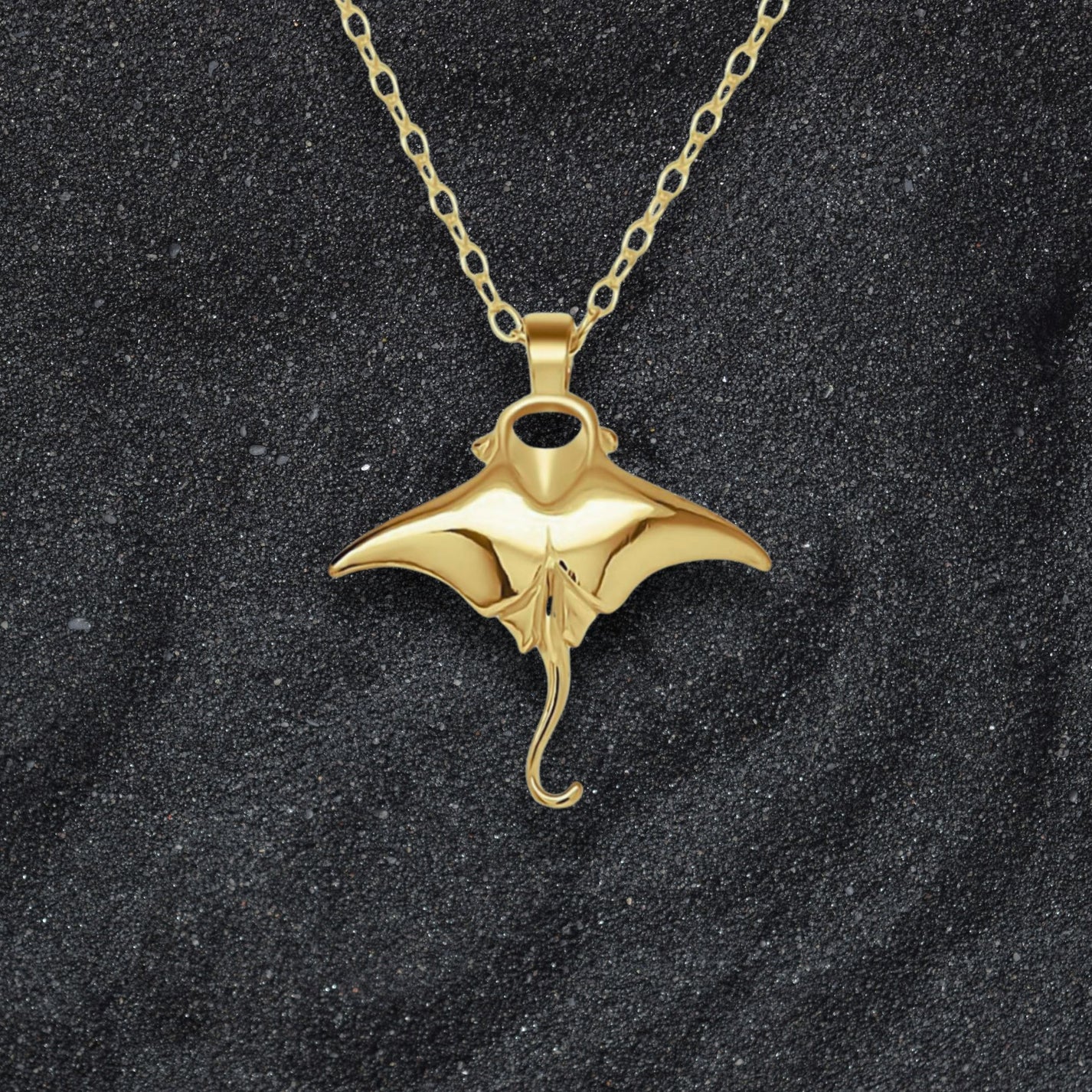 Solid gold Manta Ray charm pendant and chain. Hand made to order. © Ad ...