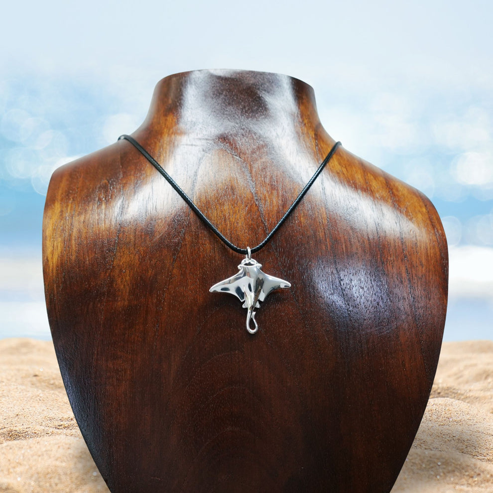 Manta Ray necklace. Made from highly polished, tarnish resistant silve ...