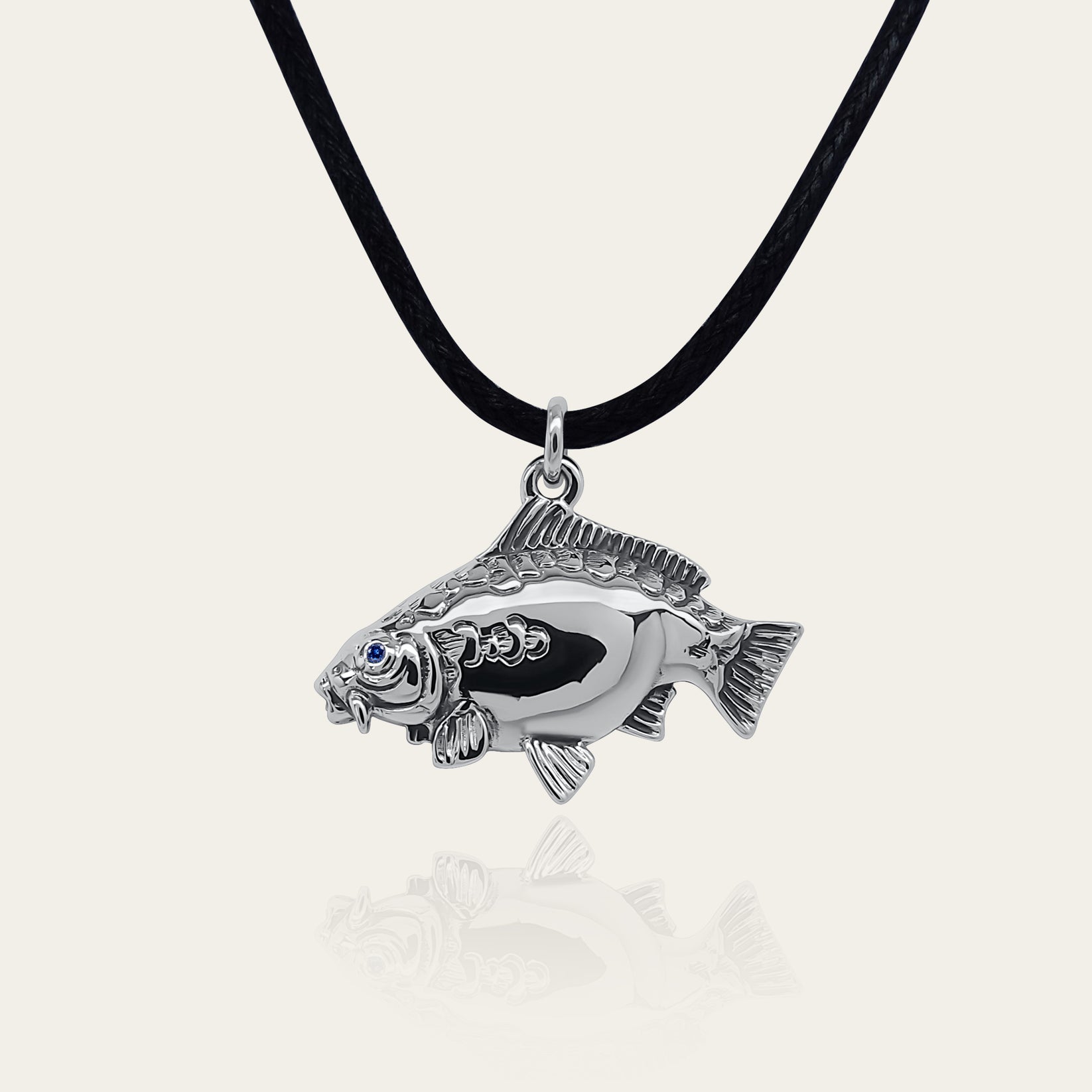 Mirror Carp fishing necklace. Made from sterling silver with an antiqu ...